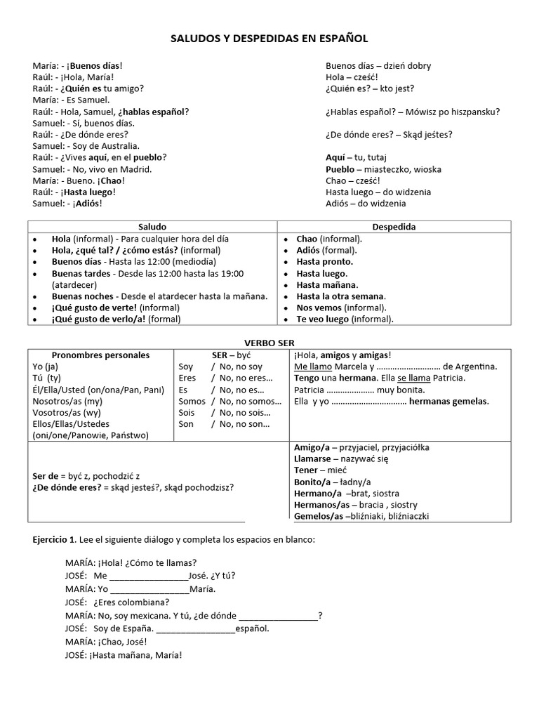 Tema 2. Saludos y Presentación, Algunos Verbos | PDF | Lingüística ...