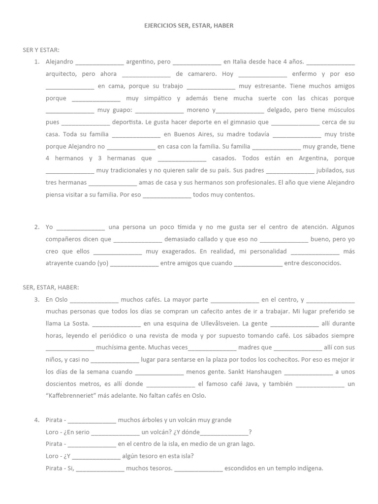 Tema 5b. Ejercicios Ser Estar, Tener, Haber | PDF