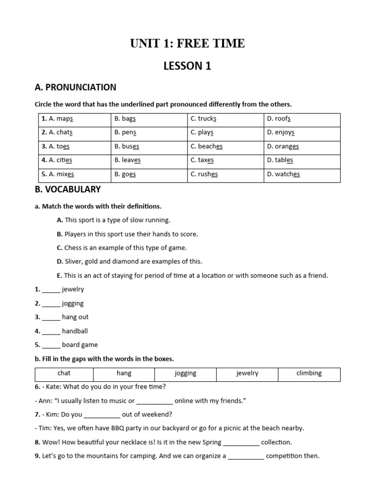 1.unit 1.free Time | PDF | Hobbies