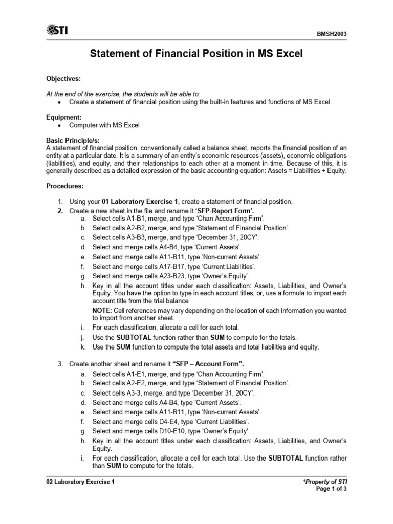 02 Laboratory Exercise 1 | PDF | Balance Sheet | Equity (Finance)