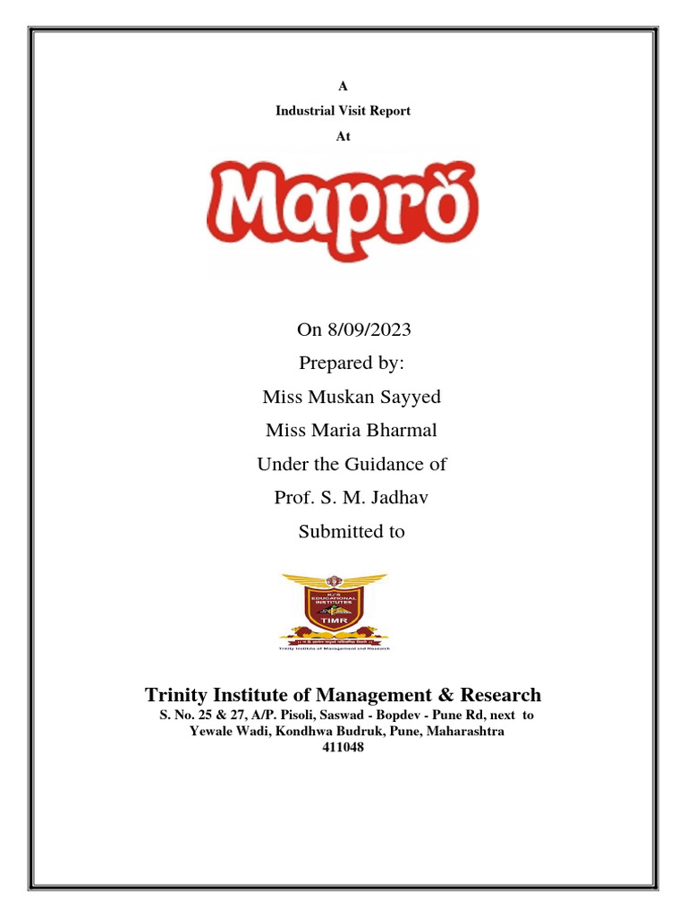 Mapro Industrial Visit Report | PDF | Fruit Preserves | Food And Drink