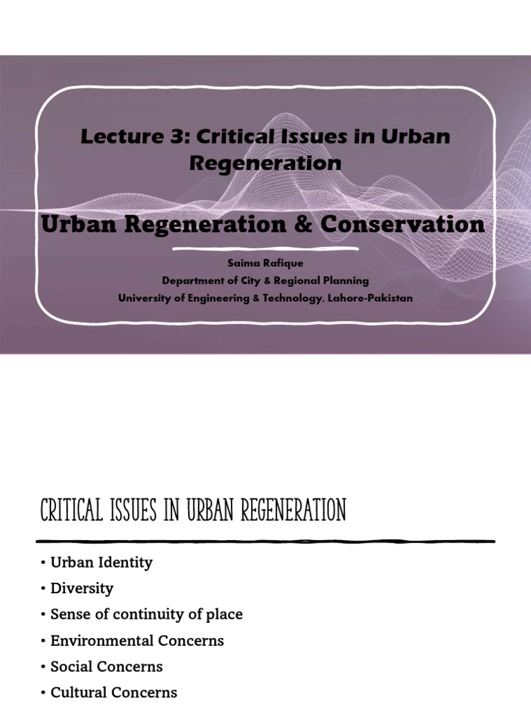 Lec-3 - Critical Issues in Urban Regeneration | PDF | Urban Renewal | Biodiversity