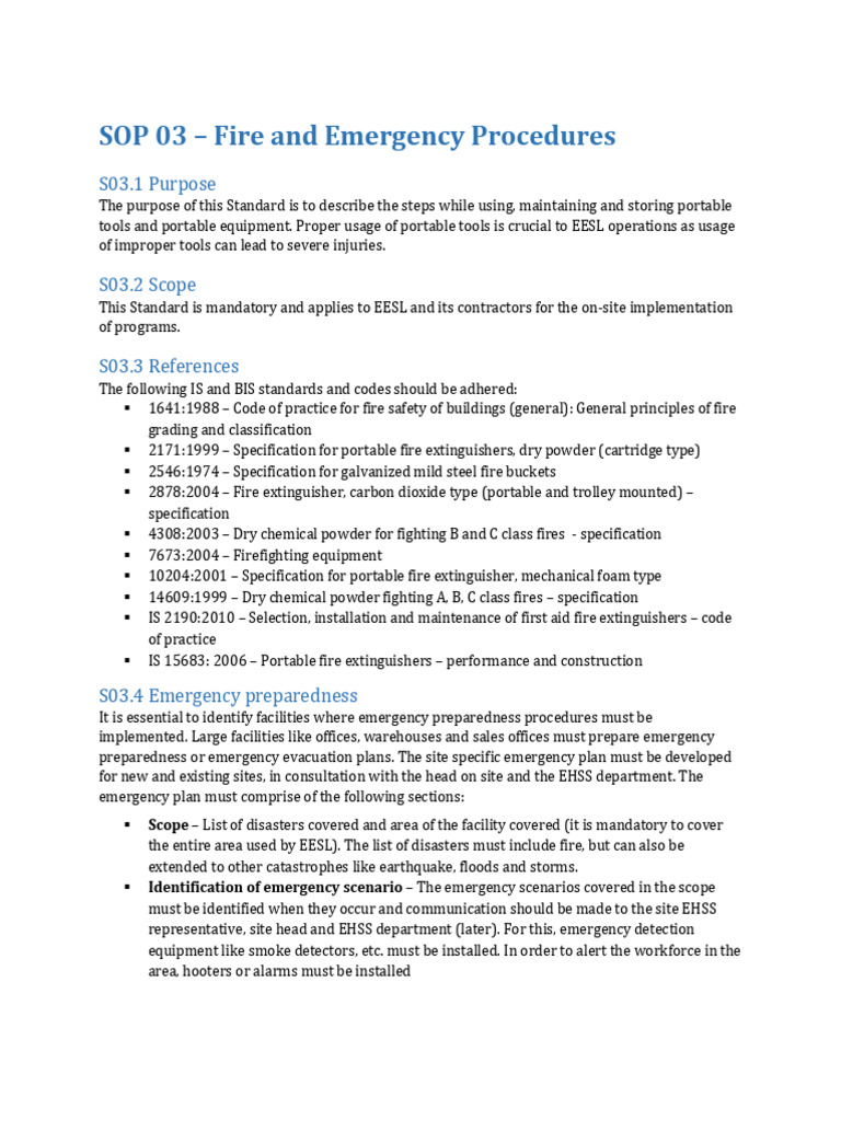 SOP 03 - Fire and Emergency Procedures | PDF | Safety | Fires