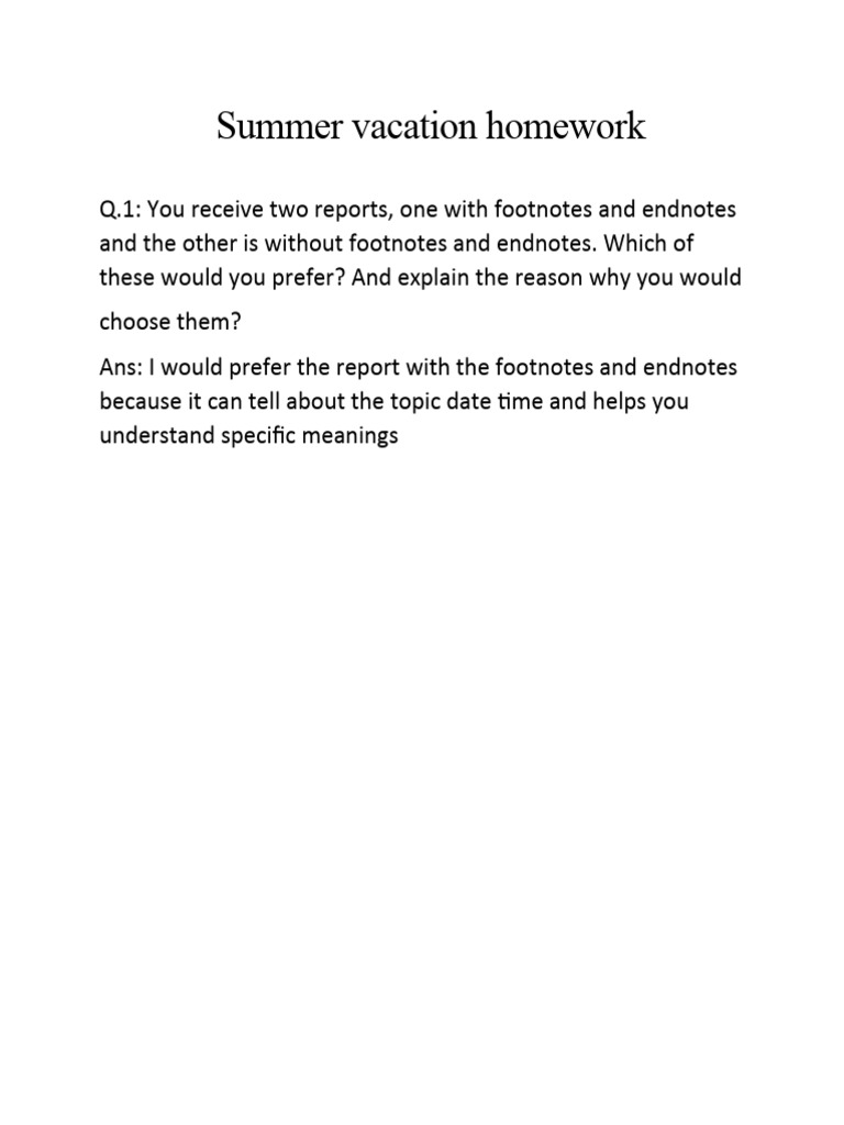 Summer Vacation Homework | PDF