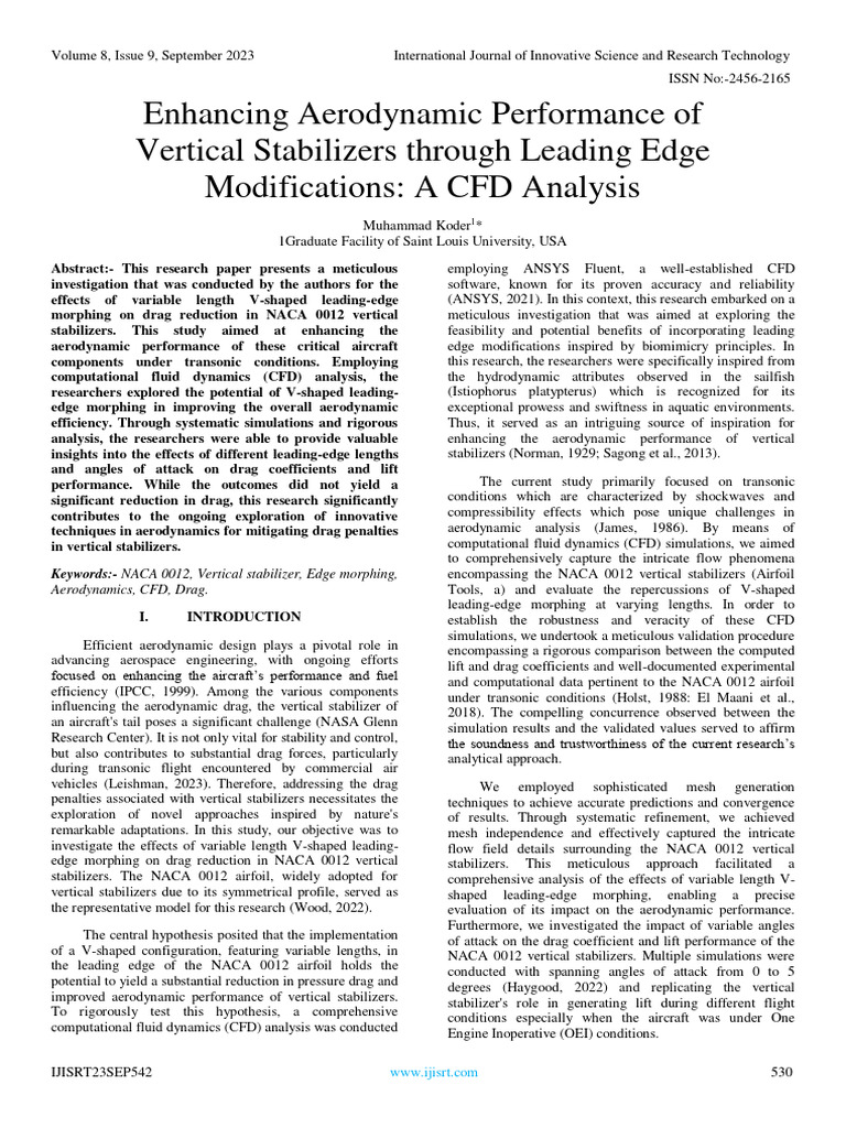 Enhancing Aerodynamic Performance of Vertical Stabilizers Through Leading Edge Modifications: A ...