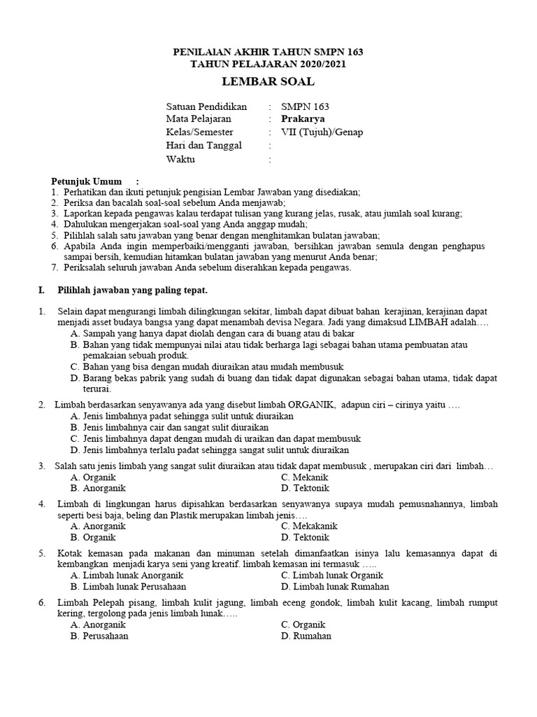 Prakarya KLS 7 Semester Genap 21 | PDF