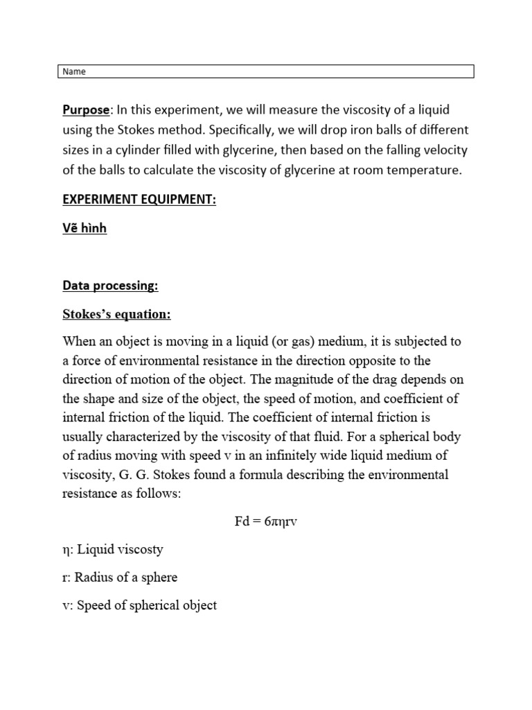 Bài thực hành 6C | PDF | Viscosity | Drag (Physics)