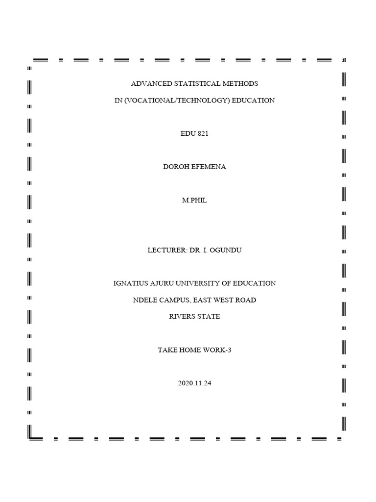 Doroh Efemena Edu 821 Research and Statistics Course Note 3 | PDF | Histogram | Statistics