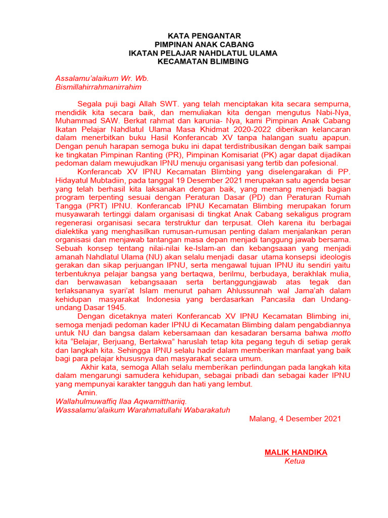 Draft Materi Konferancab XV PAC IPNU IPPNU Blimbing | PDF