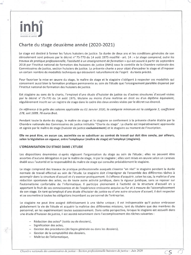 INHJ Charte Du Stage 2eme Année | PDF