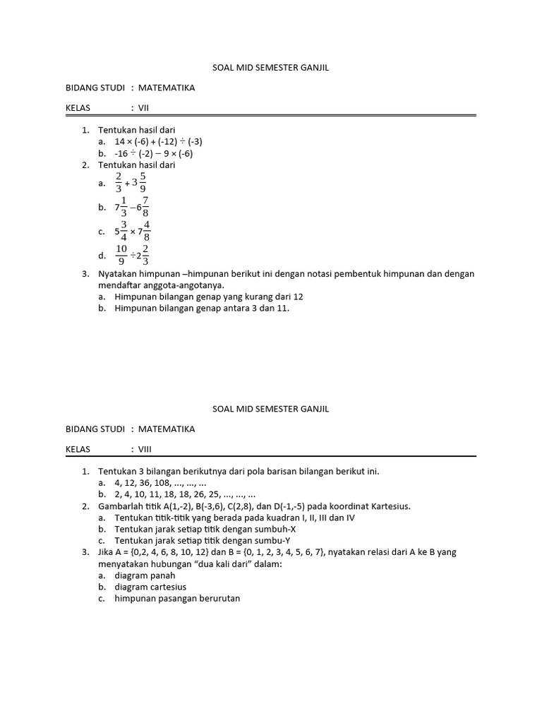 Soal Mid Semester Ganjil 2021-2022 | PDF