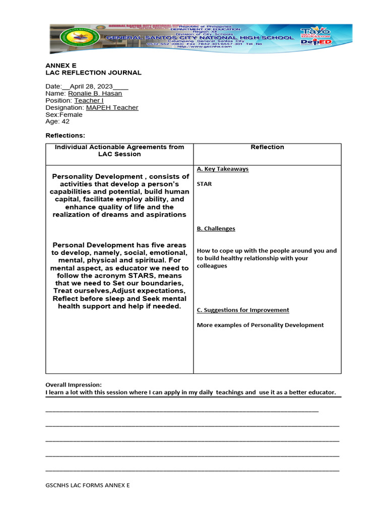 Annex e Lac Reflection Journal | PDF