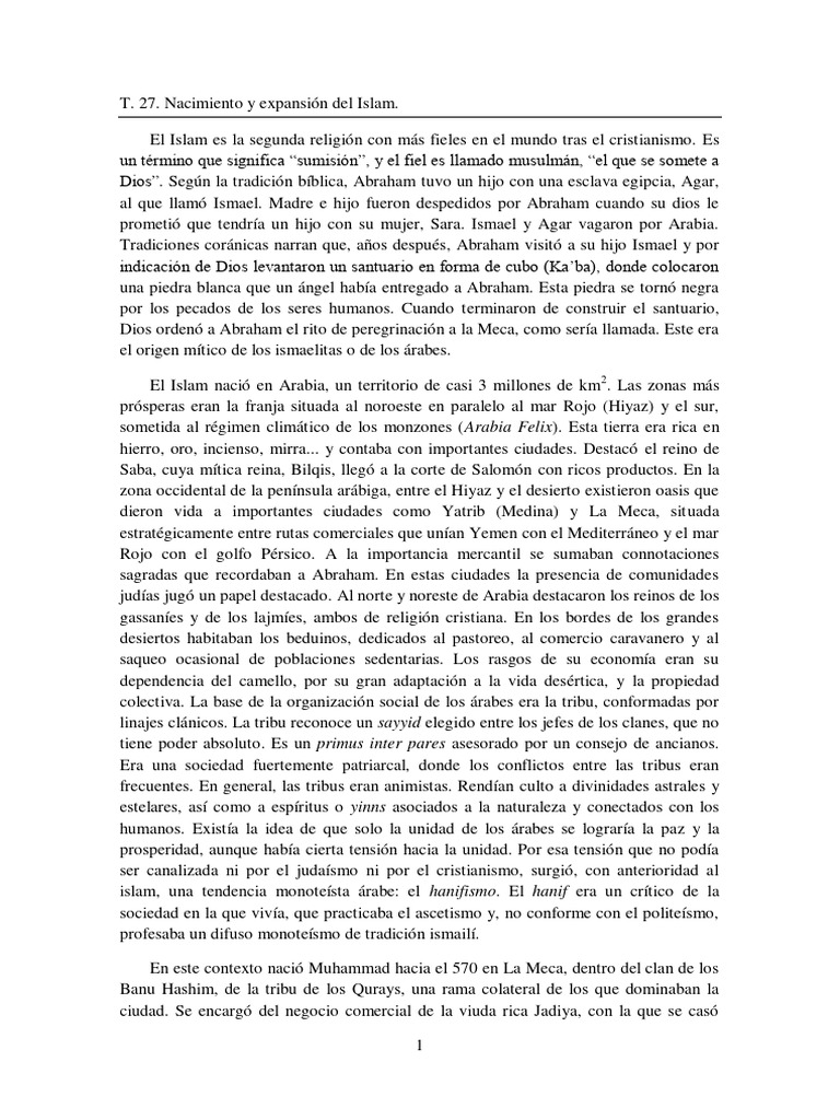 Tema 27 Nacimiento y Expansion Del Islam | PDF | Mahoma | Califato