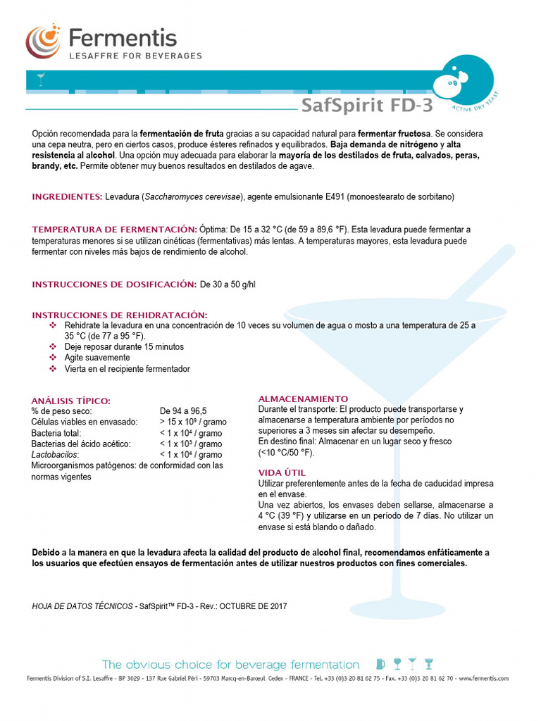 TDS SP SafSpirit™ FD3 | PDF | Levadura | Fermentación