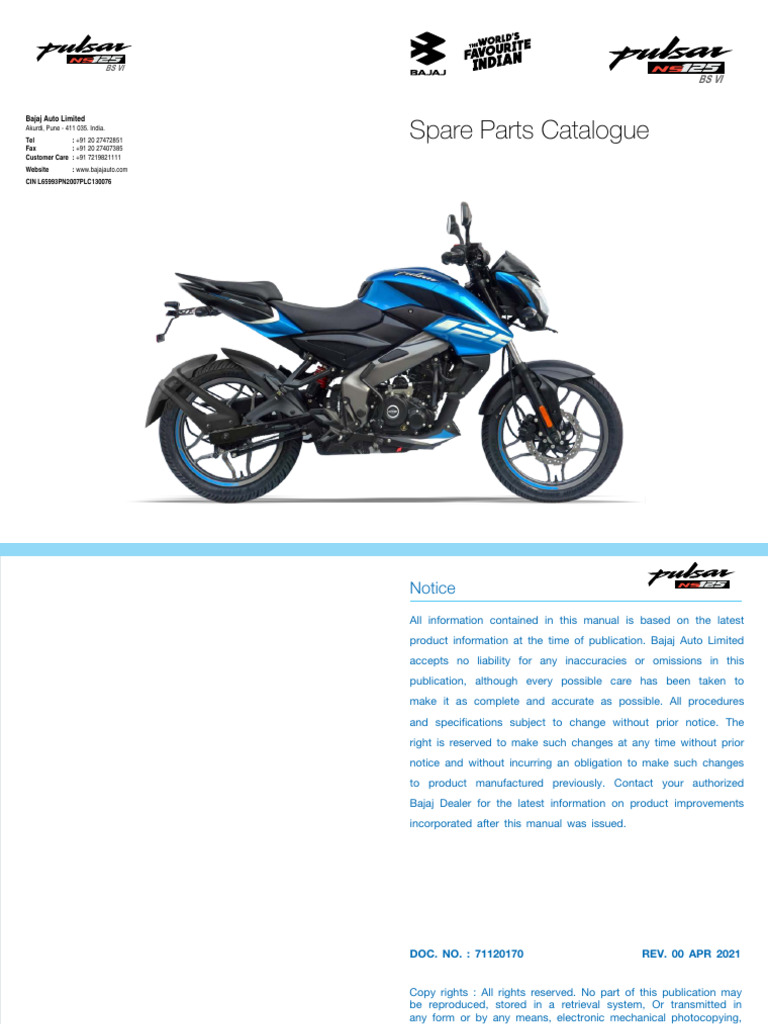 Pulsar NS125 Spare Parts Catalogue | PDF | Clutch | Engine Technology