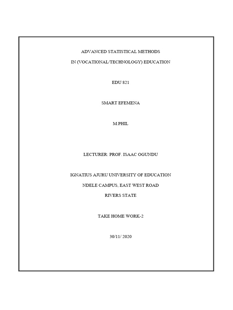 Smart Efemena Edu 821 Research and Statistics Assignment 02 - 2020.11.30 | PDF | Descriptive ...