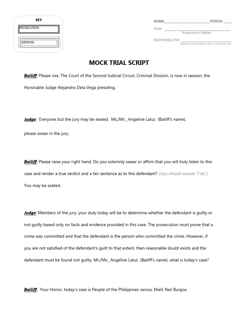 Mock Trial Attorneyand Bailiff Script | PDF Mock Trial Attorneyand Bailiff Script | PDF