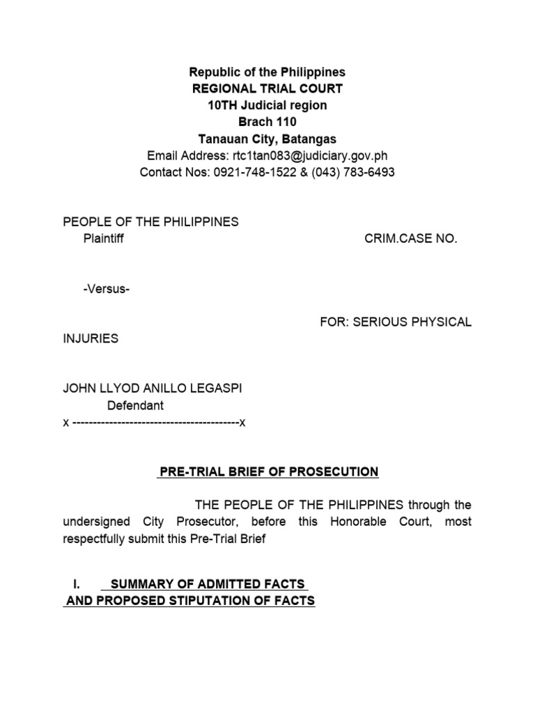 Pre Trial Briefs | PDF | Prosecutor | Trials
