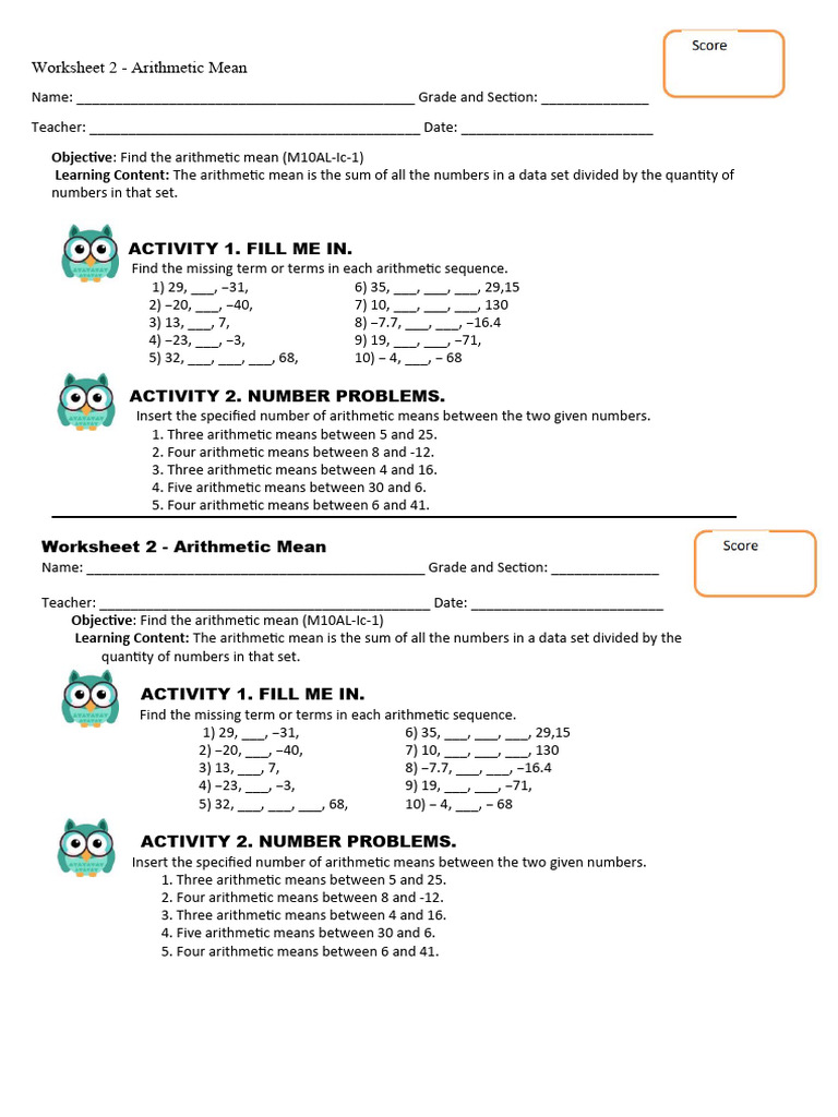 Worksheet Grade 10 Villa | PDF | Mean | Elementary Mathematics