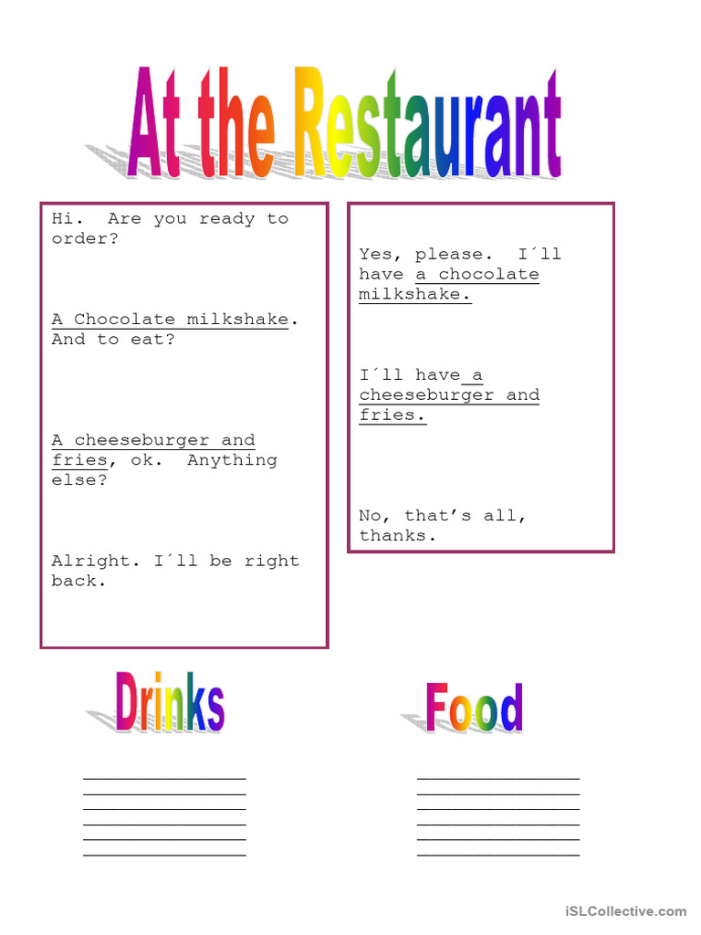 Restaurant Dialogue Exercises | PDF