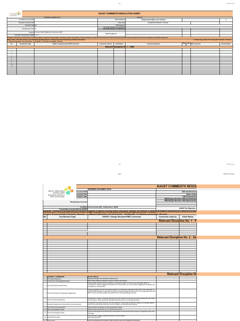 Kaust Comments Resolution Sheet: Relevant Discipline No: 1 - PMC | PDF ...
