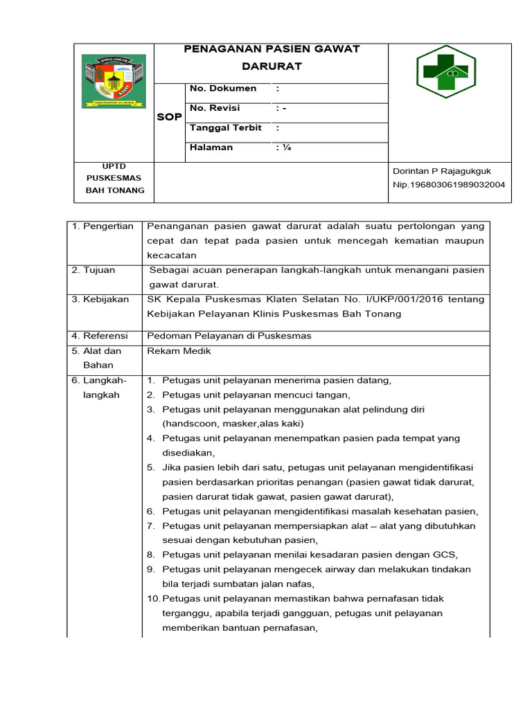 Sop Penanganan Pasien Gadar | PDF
