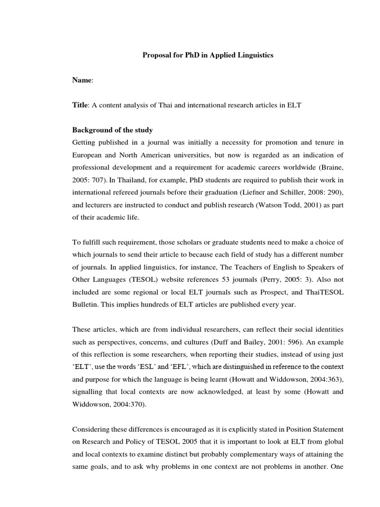 Example Proposal PHD Linguistics | PDF | English As A Second Or Foreign ...
