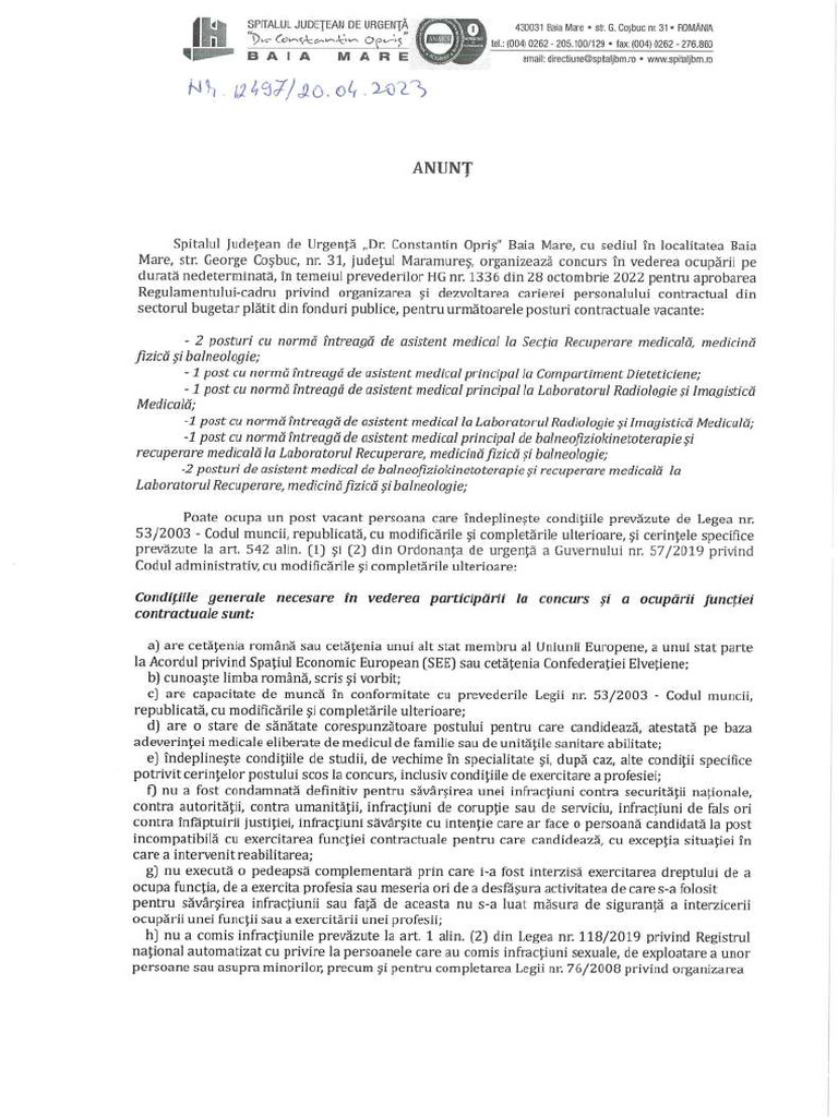 Anunt Concurs Asistenti Medicali | PDF