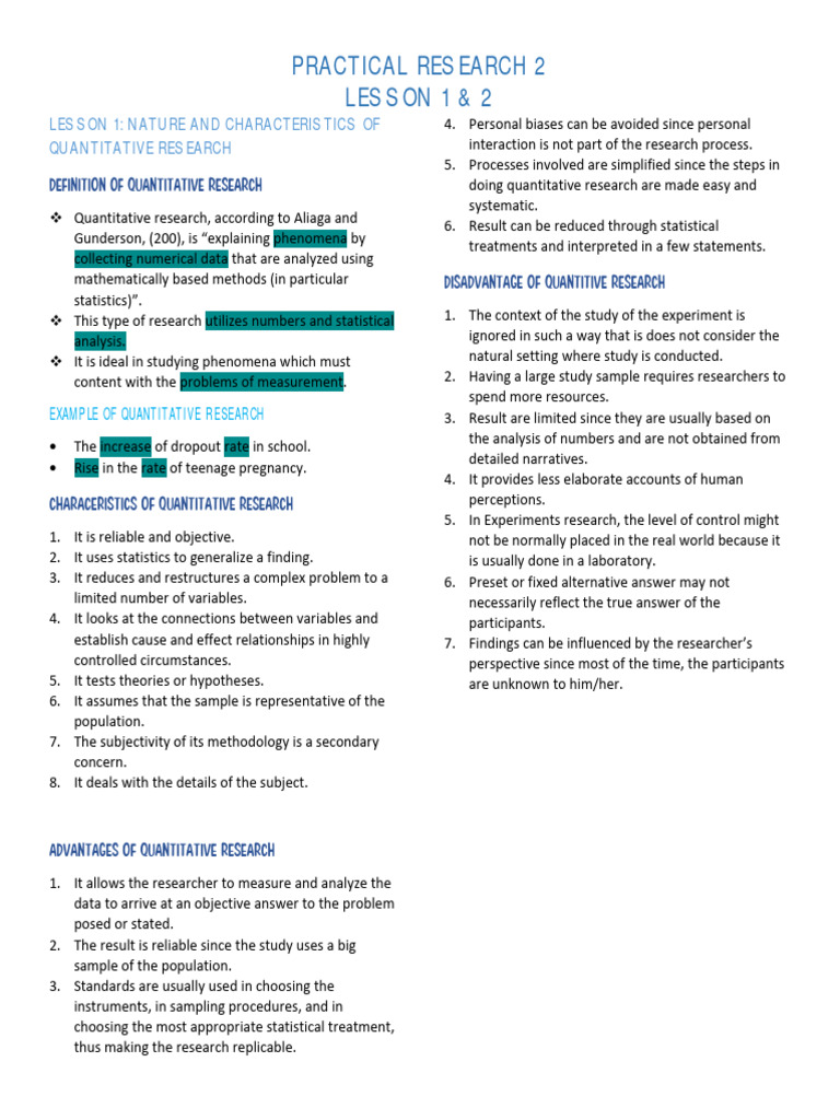 PR2 Lesson 1 & 2 | PDF | Quantitative Research | Methodology