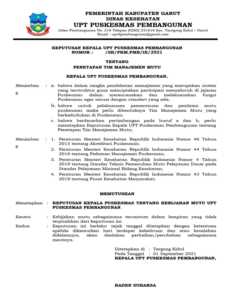 SK Penetapan Tim Mutu | PDF | Bisnis