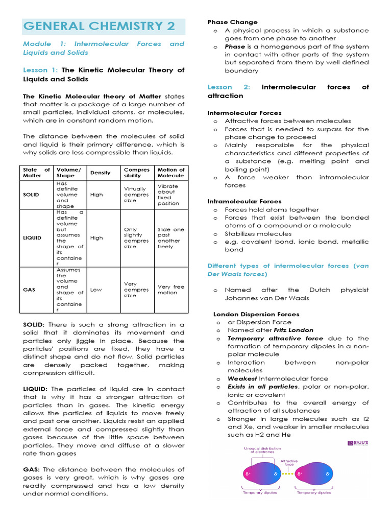 GenChem2 Reviewer | PDF | Intermolecular Force | Chemical Polarity