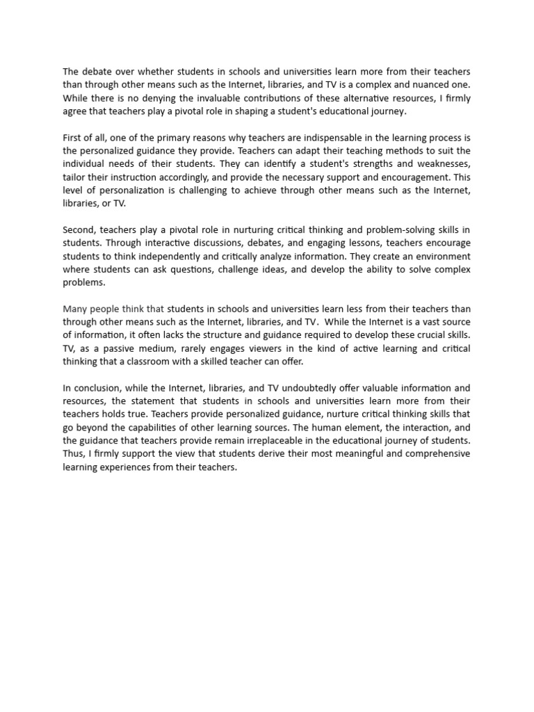 Teachers vs. Internet in Learning Debate | PDF