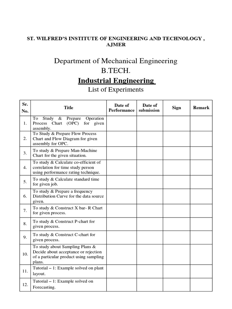 Industrial Engineering - Lab Manual PDF | PDF | Standard Deviation ...