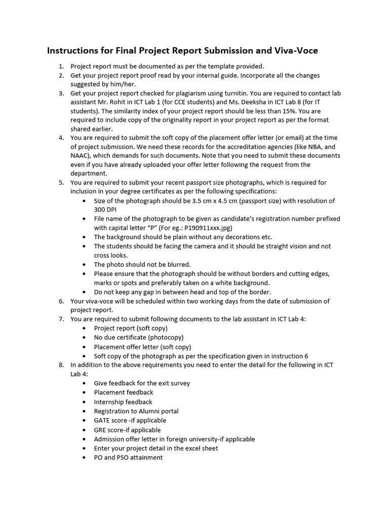 Instructions For Final Project Report Submission and Viva | PDF ...