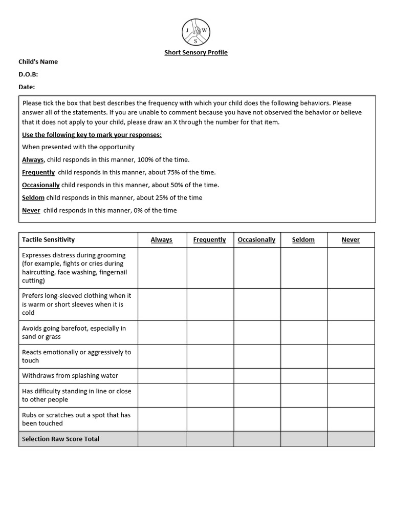 Short Sensory Profile | Download Free PDF | Senses | Neuroscience