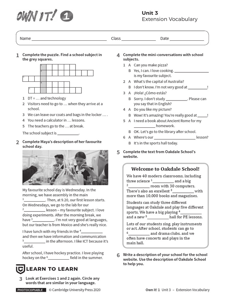 OWN IT 1 - Vocabulary - Extension - Unit3 - Without - Answers | PDF ...