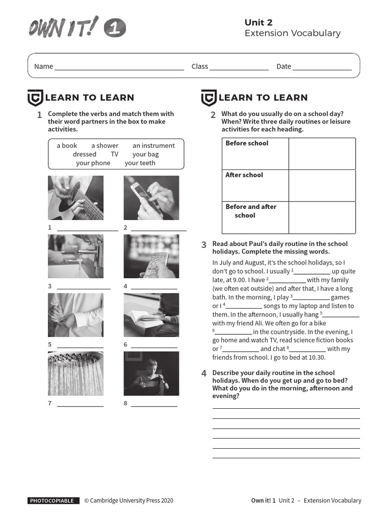 OWN IT 1 - Vocabulary - Extension - Unit2 - Without - Answers | PDF ...