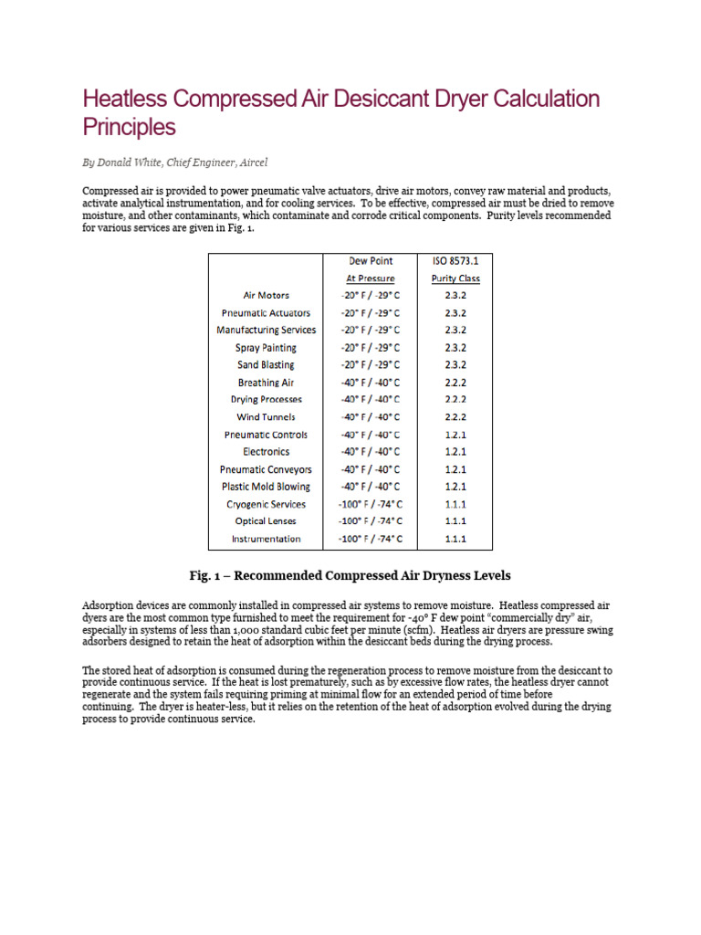 Heatless Compressed Air Desiccant Dryer Calculation Principles | PDF | Adsorption | Materials