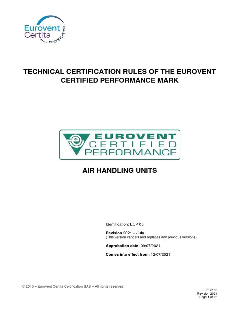 Eurovent Certification Rules for AHUs | PDF | Building Insulation ...
