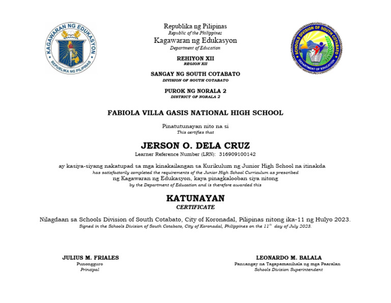 DIPLOMA 2023 Moving Up JHS Certificate | PDF