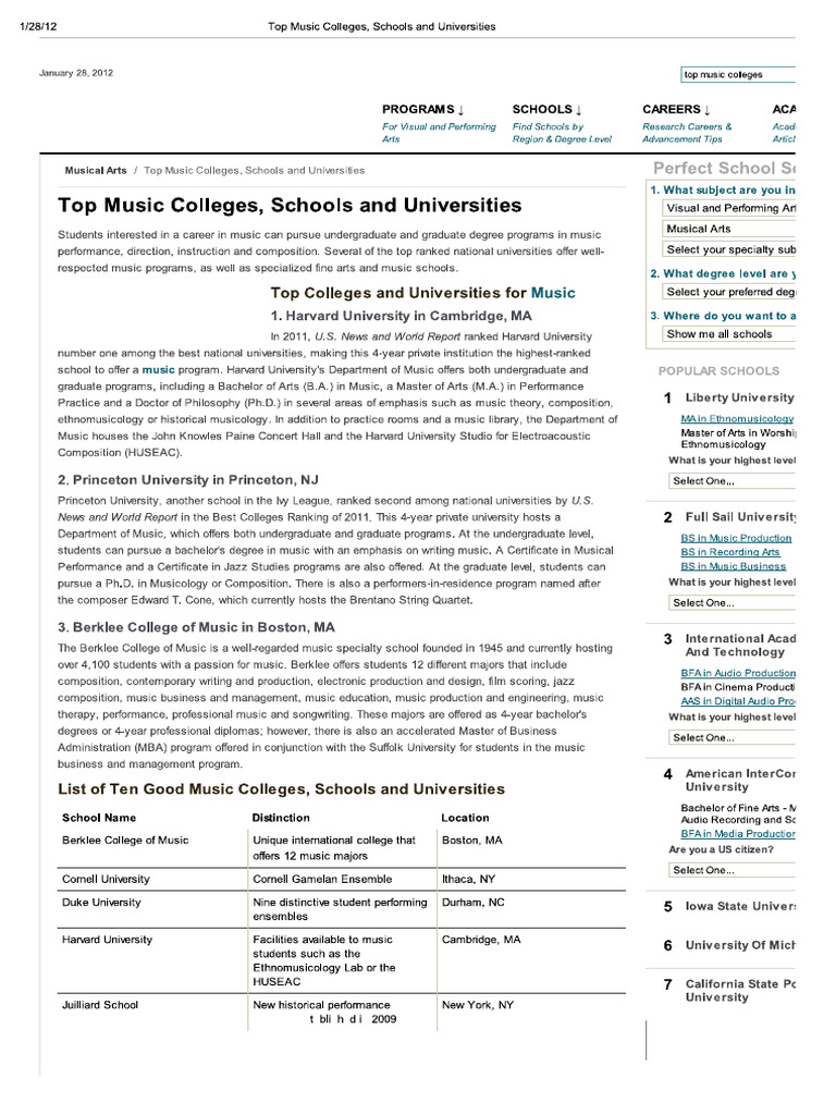 Print - Top Music Colleges, Schools and Universities | PDF