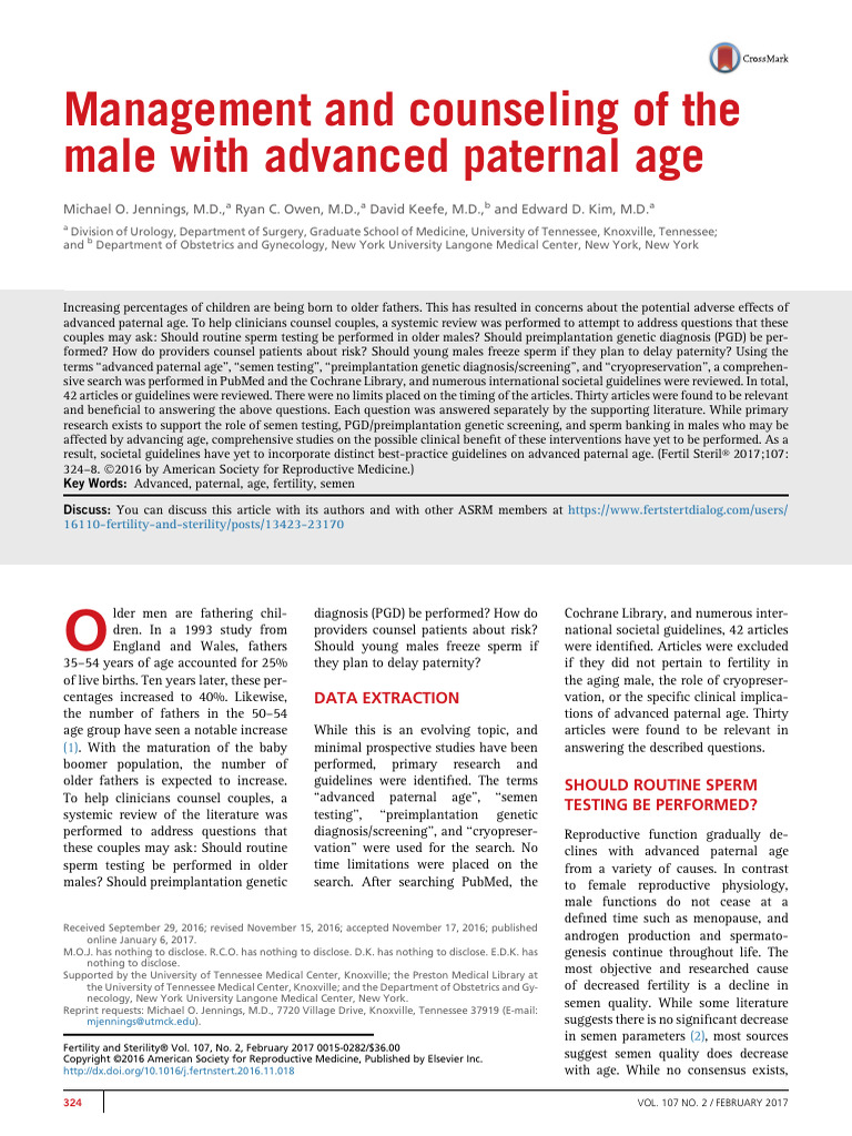 Advanced Paternal Age | PDF | In Vitro Fertilisation | Genetic Disorder