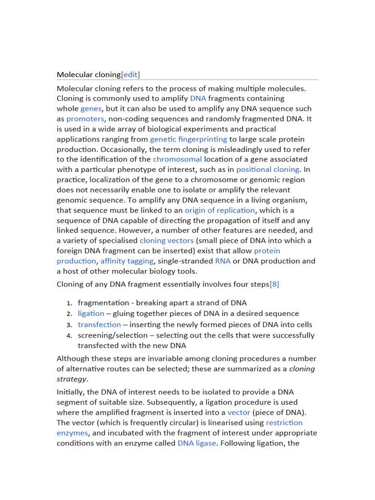 Molecular Cloning Techniques Explained | PDF | Cloning | Stem Cell