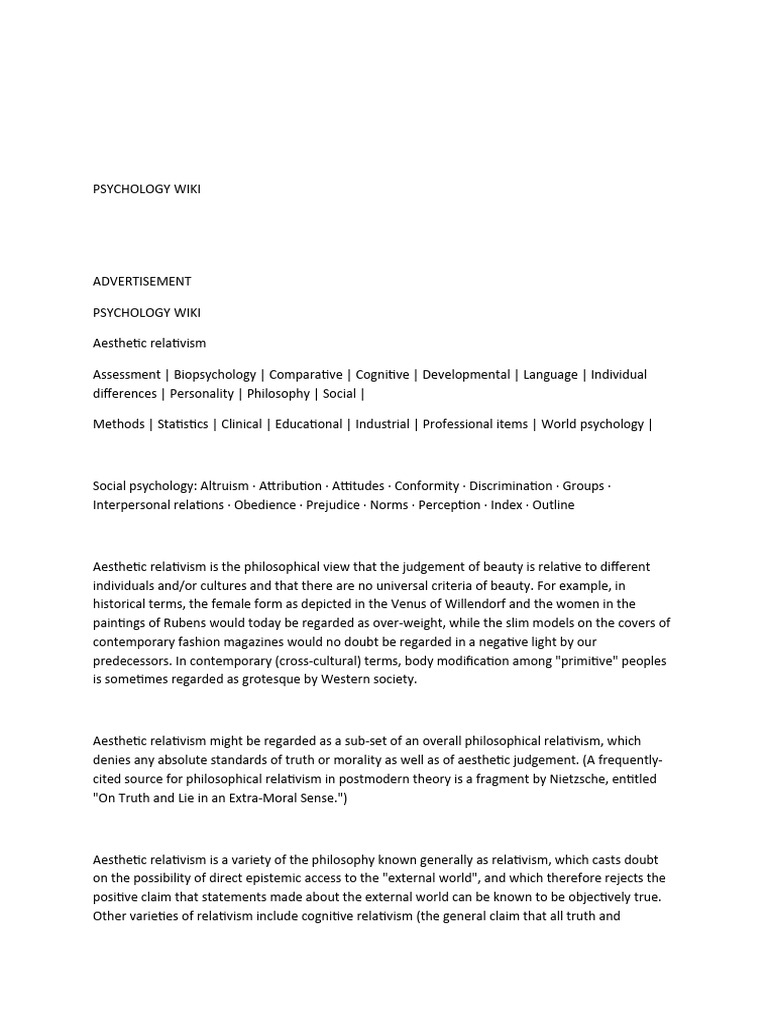 Aesthetic Relativism | PDF | Relativism | Aesthetics