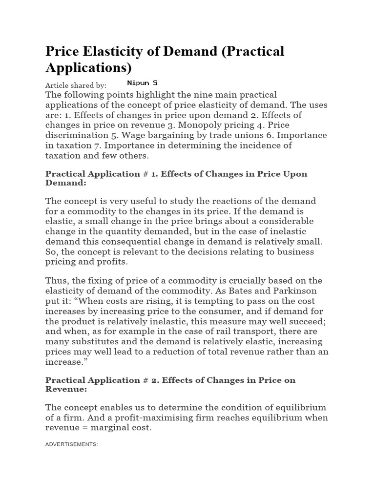 Price Elasticity of Demand Applications | PDF | Demand | Taxes