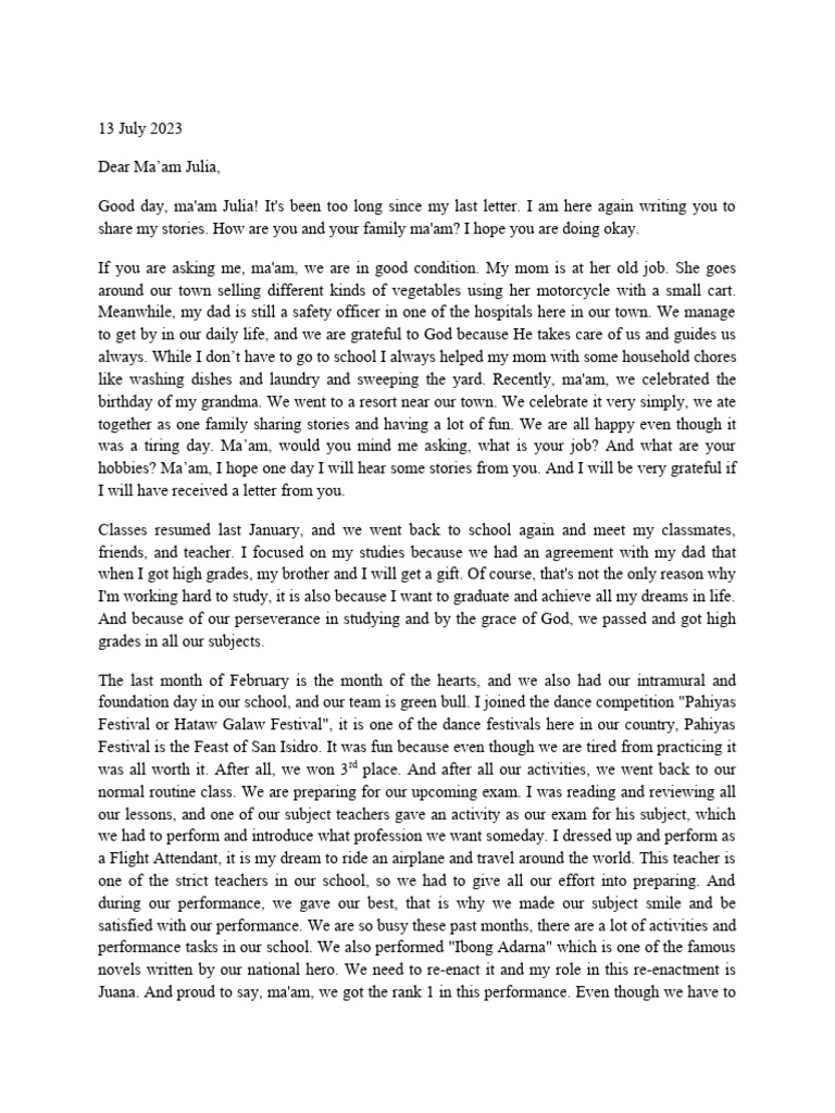 Personal Letter: Life Updates from Zyra | PDF | Cooking, Food & Wine ...