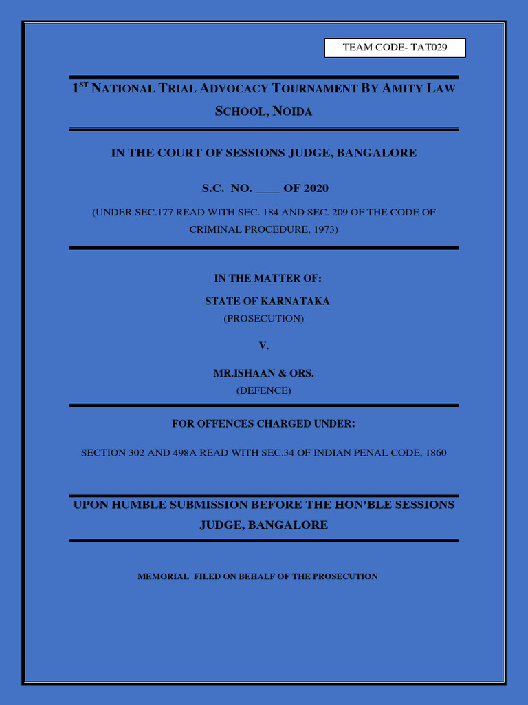 Prosecution Memo for Trial Advocacy 2020 | PDF | Mens Rea | Murder