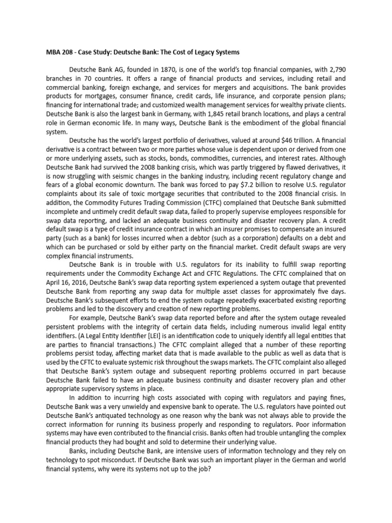 MBA 306 - Case Study 1 | PDF | Derivative (Finance) | Banks