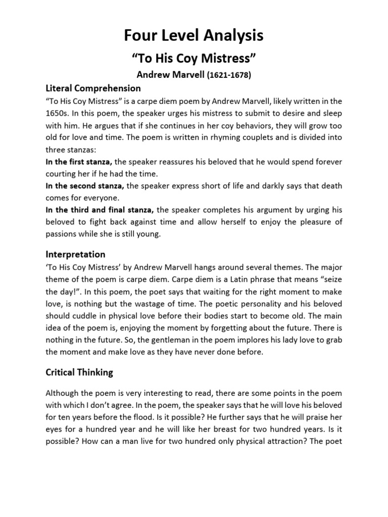 To His Coy Mistress | PDF | Poetry